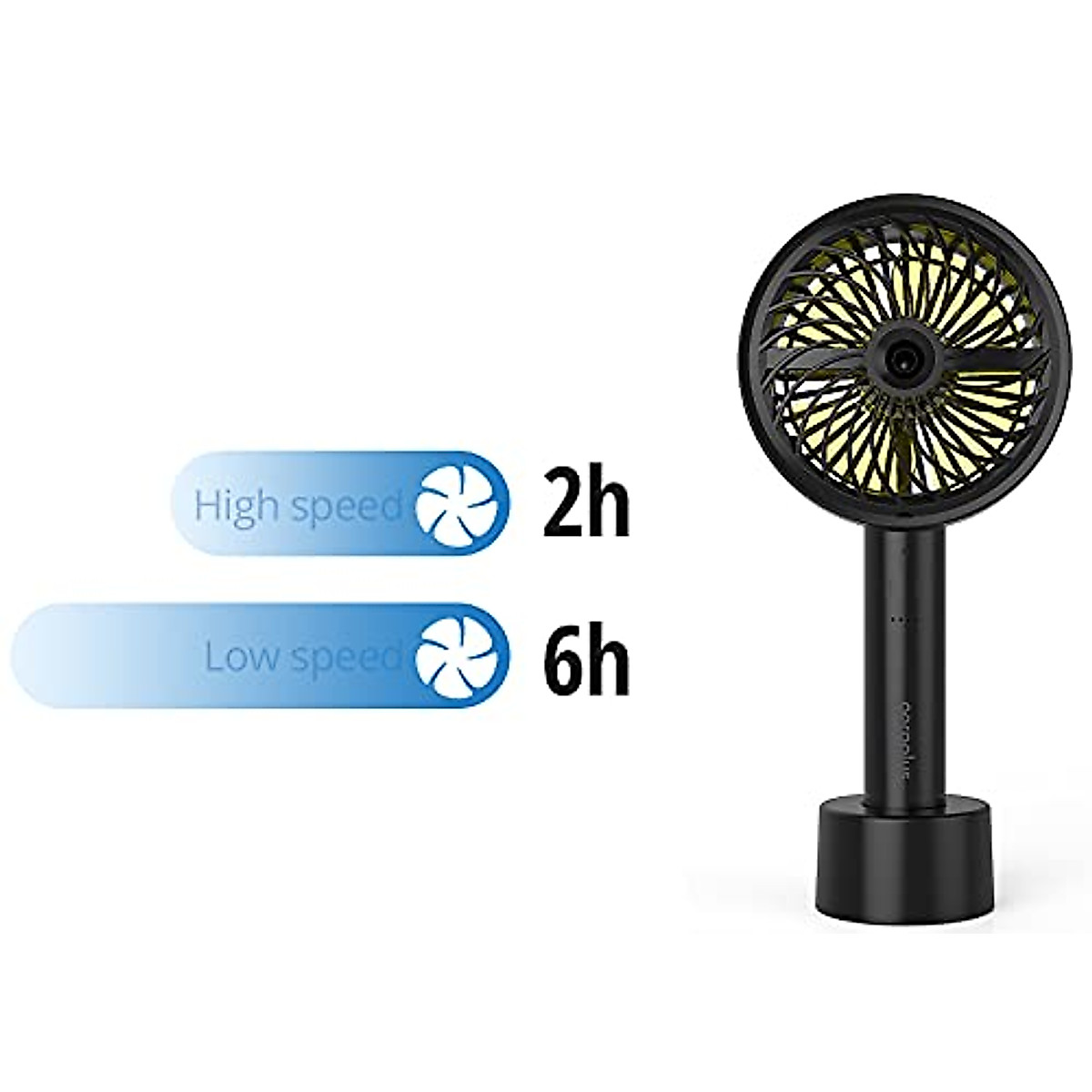 Aeroplus Mini Fan 5" Handheld Personal 3 Speed Rechargeable Battery Operated with Misting Option weatherproof includes dock & cable (Black) desk fan for home kitchen office travel camping