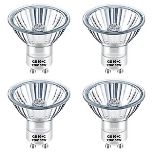 TAIYALOO GU10 Halogen 35W Bulbs, Dimmable MR16 GU10+C 120V 35W for Track, Recessed, Candle Warmer, Range Hood Light Bulbs, 2700K Warm White, Pack of 4