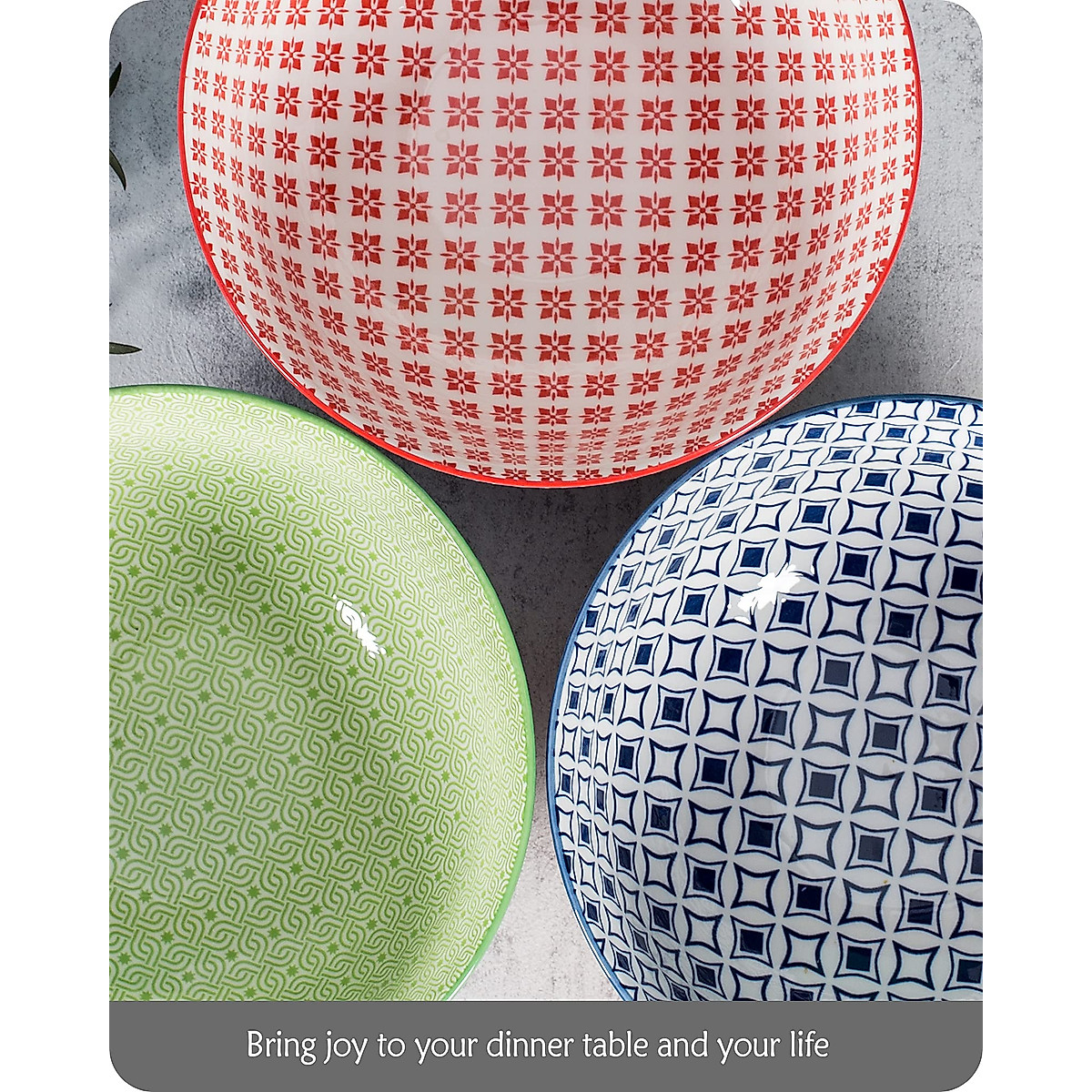 Salad Pho Soup Bowls Set for Eating 55oz Large Stackable Ramen Pasta Ceramic Serving Bowls & Porcelain Salad Pasta Bowls Set of 6