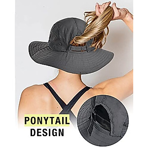 FURTALK Sun Hats for Women Wide Brim UPF 50+ Sun Hat with Ponytail Hole for Women Outdoor Summer Hiking Hat Dark Grey