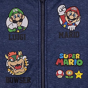 Nintendo Super Mario Graphic Boys Hooded Fleece Varsity Jacket for Kids and Toddlers (Size 14/16, Blue)