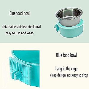 Crate Bunny Food Bowl Removable Stainless Steel Hanging Drinking Fountain Plasticbottle Water Dispenser Drinker Food Feeder Pet Cage Bowl Feeder Cup for Rabbits Cat Puppy Rats Guinea Pigs