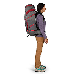 Osprey Eja Pro 55L Women's Backpacking Backpack, Dale Grey/Poinsettia Red, WXS/S
