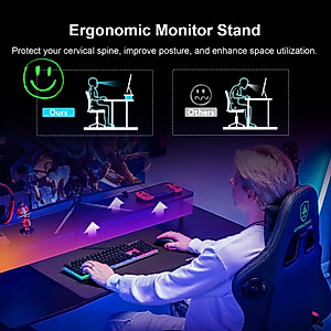 GTRACING 55 Inch Gaming Desk with LED Lights, Computer Gamer Desk with Monitor Stand, Ergonomic Carbon Fiber Surface Gaming Table with Mouse Pad for Home Office, RGB