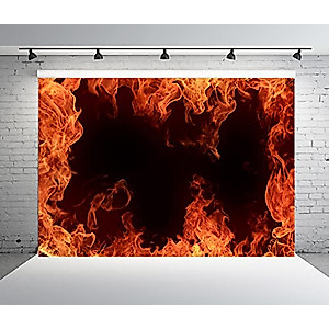 BELECO 7x5ft Fabric Fire Backdrop for Party Photoshoot Roaring Flame Backdrop Poster Black Background for Bonfire Party School Activities Birthday Party Decorations Baby Kids Adults Photo Props