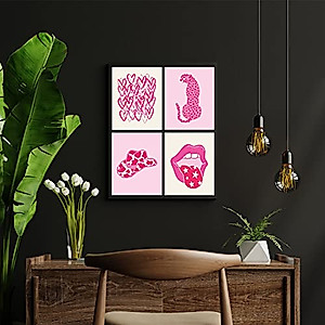 Woonkit 12 set Preppy Room Decor Aesthetic, Hot Pink Stuff, College Dorm Room Decor, Trendy Cute Bedroom Home Office Living Room Posters, Teen Girl Wall Art Prints, Wall Collage Kit, Preppy Hot Pink Pictures (B - PREPPY PINK)