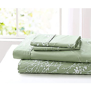 SL Spirit Linen Home EST. 1988 - King Sheet Set, Super Soft Microfiber Bedding, Elegant Foliage Design & Ideal for All Seasons (King, Green/White)