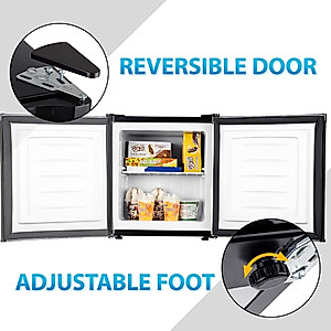 E EUHOMY 1.1 Cu.Ft Mini Freezer, Single Door Upright Freezer with Removable Shelf, Reversible Door, Compact Deep Freezer, for Home/Kitchen/Garage-Black 7 model Settings