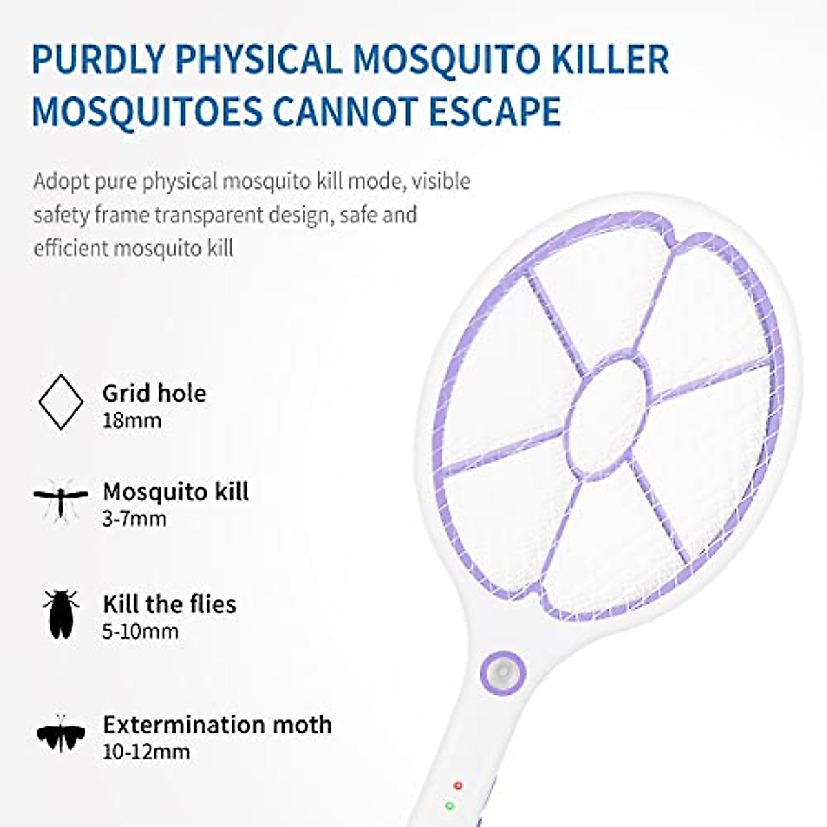 Hodiax Swing Zap 2 Pack 4500V USB Rechargeable Handheld Large Electric Purple Fly Swatter, Mosquito, Wasp Killer Racket, Bug Zapper with USB Charging Cable for Indoor and Outdoor.