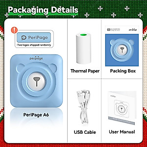 PeriPage A6 Mini Printer, Maximum Printing Width 2", Wireless Bluetooth Portable Thermal Printer, 203 DPI Clear Resolution, Connected Through Mobile APP, Can Print Labels, Stickers, Photos (Gift Box)