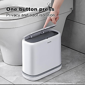 JOYBOS Bathroom Trash Cans,Adsorption Garbage Can with Press Type Lid,10L Dogproof Slim Plastic Narrow Trash Bin,3 Gallon Garbage Bin for Home,Office and Narrow Place