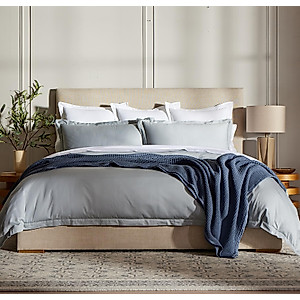 BOLL & BRANCH Percale Hemmed Duvet Set - King/Cal King, Mineral - Luxury 100% Organic Cotton - 1 Duvet Cover, 2 Shams - Crisp, Naturally Cooling Weave