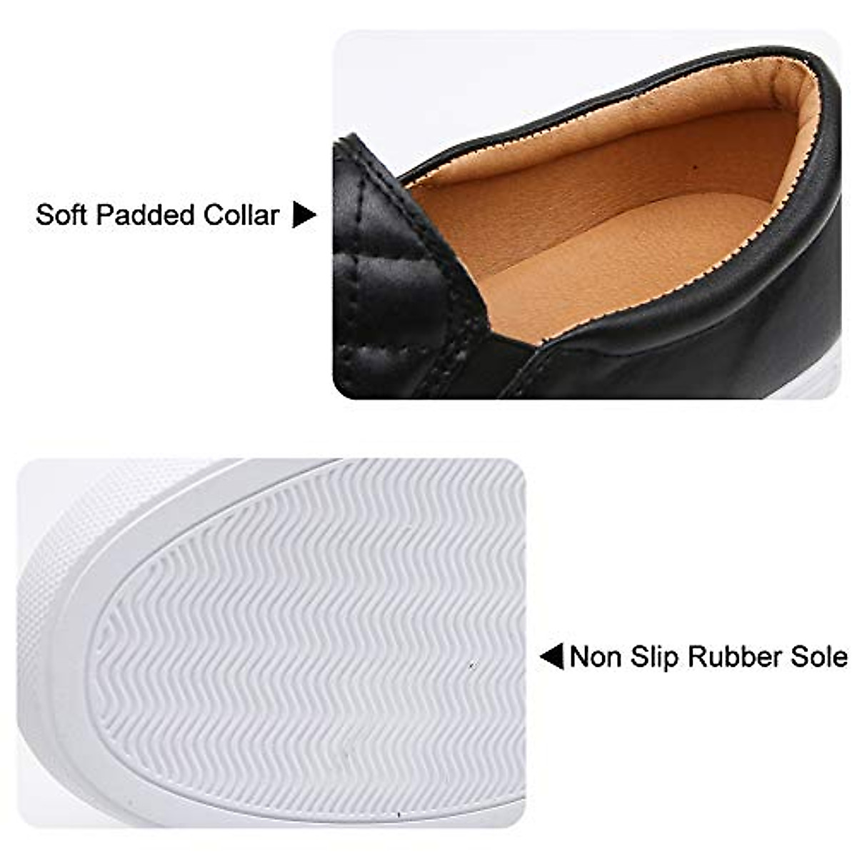 Slip On Sneaker for Womens Loafers Quilted Leather Shoes Non Slip Comfort Casual Memory Foam Rubber Sole Flat Black US 8