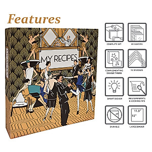 Better Kitchen Products Recipe Binder, Full Page 3 Ring Standard Binder Organizer Set (with 50 Page Protectors & 12 Category Divider Tabs) 11.5" x 12", Art Deco Roaring 20's Design
