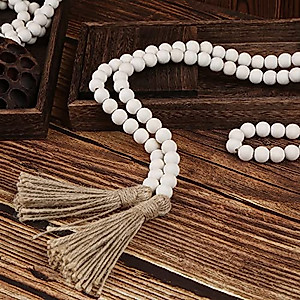Farmhouse Beads 58in Wood Bead Garland with Tassels Rustic Country Decor Prayer Boho Beads Big Wall Hanging Decor