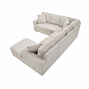 RENDGO 122“ Oversized Sectional Sleeper Sofa with PullOut Bed, U Shape Sectional Couch with Storage Chaise Lounge for Apartment Living Room, 6 Seat Corduroy Sofa with USB Port, Khaki