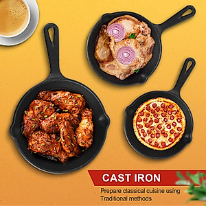 rincentd Pre-Seasoned Cast Iron Pan 3 piece Cast Iron Frying Pan set with Heat-Resistant Handles - 6 inch, 8 inch and 10 inch Cast Iron Set