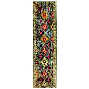 SAFAVIEH Monaco Collection Runner Rug - 2'2" x 8', Green & Multi, Boho Diamond Trellis Design, Non-Shedding & Easy Care, Ideal for High Traffic Areas in Living Room, Bedroom (MNC244G)