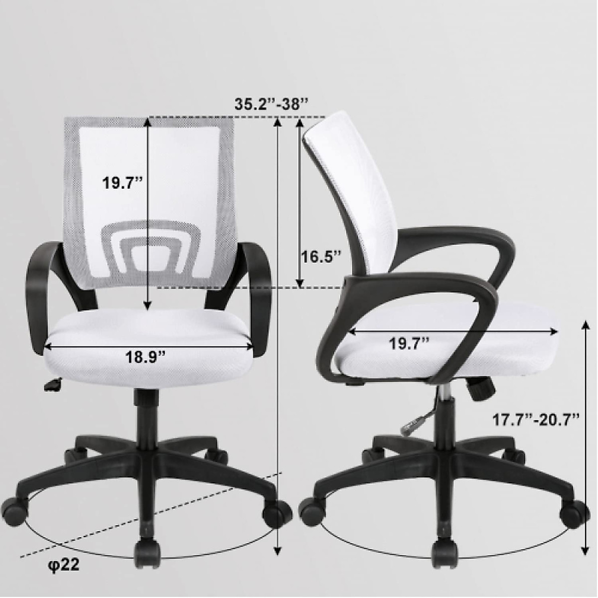 Ergonomic Office Chair Mesh Desk Chair, Computer Chair with Lumbar Support& Armrests, Adjustable Mid-Back Computer Desk Chair, Modern Executive Rolling Swivel for Women Adults, White