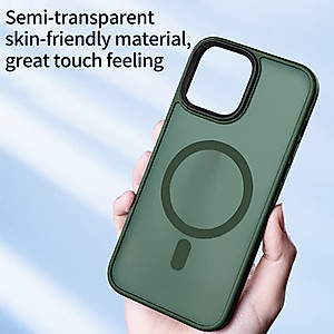 Tigowos Magnetic Case for iPhone11 Case [10FT-Grade Drop Tested & Compatible with MagSafe] Translucent Anti-Fingerprint Anti Shockproof Protective Shell 6.1 Inch, Alpine Green