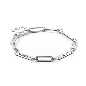Oak & Luna - Personalized Ivy Name Paperclip Chain Braceket with Custom Inscriptions - Engraved Gift for Her, Women, Mom - Custom Jewelry for Mother's Day, Christmas, Birthday (Sterling Silver, Without Diamond)