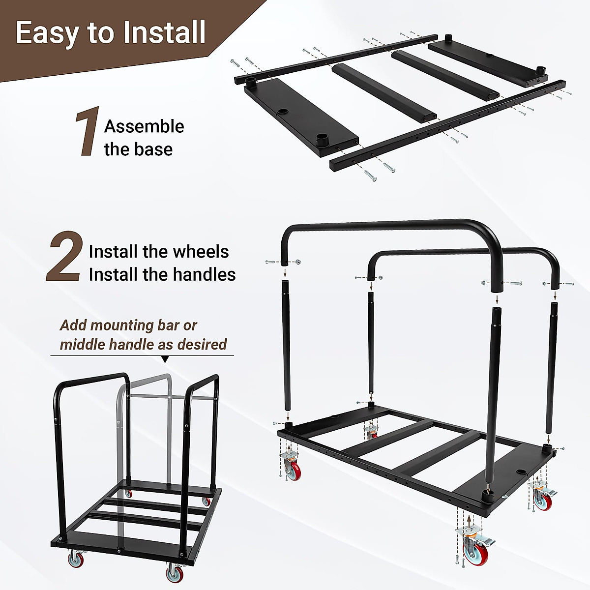 Eastrexon Folding Table Cart, Drywall Cart w/ 5" PU Swivel Wheels, Heavy Duty Table Dolly w/ 1800 LBS & 10 Table Capacity for Party Events, Hotel, Factory, Warehouse (45.6" L x 29" W x 39" H)