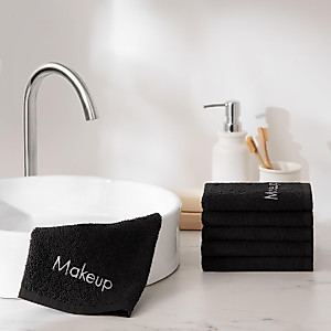 Arkwright Makeup Towels - Pack of 6 - Soft & Gentle Cotton Washcloth Face Make Up Remover, Reusuable Eraser Cloth Essentials for Hosts & Artists, 13 x 13 in, Black