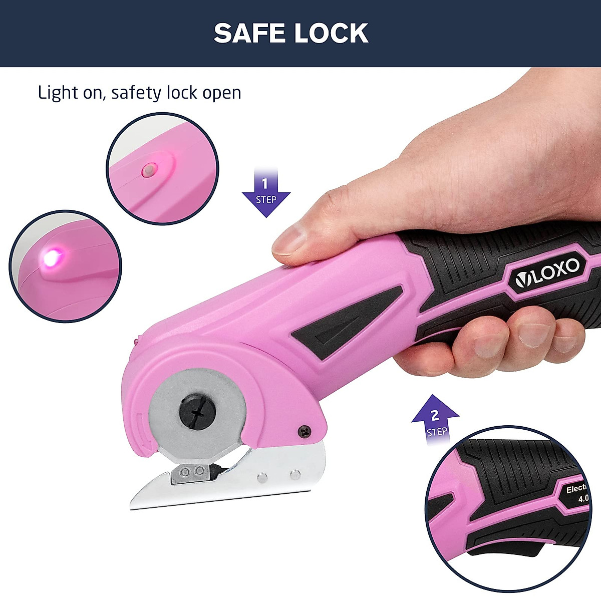 VLOXO Cordless Electric Scissors, Rechargeable Fabric Scissors with Safety Lock, 4.0V Rotary Cutter Multi-Cutting Tools, Cardboard Powerful Fabric Cutter for Carpet Leather Felt with Storage Box