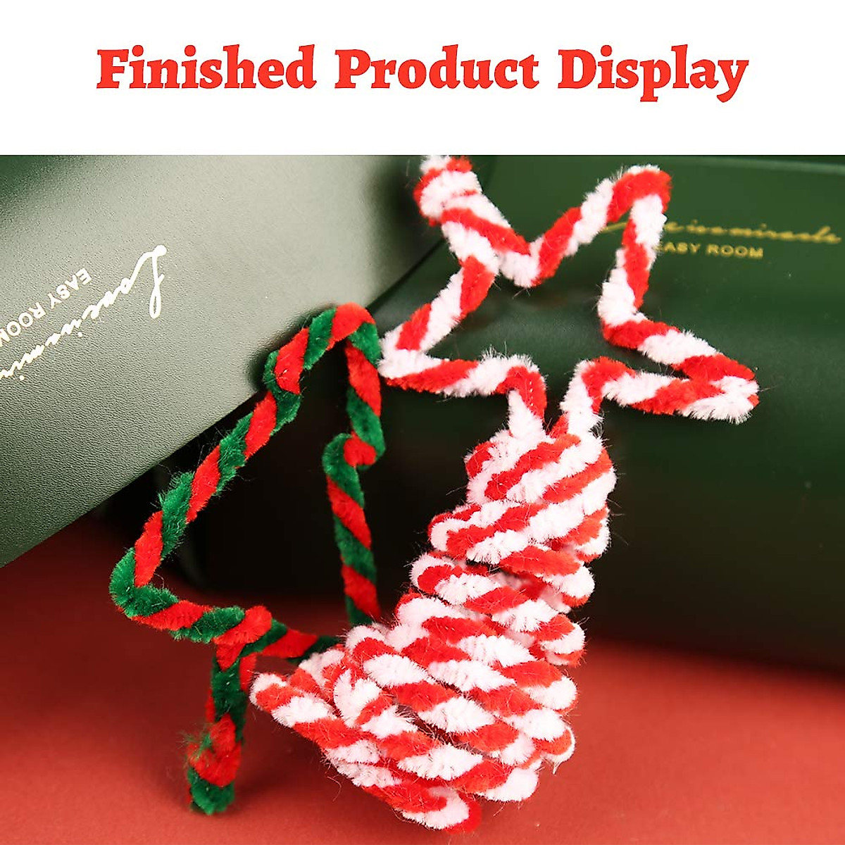 150 Pieces Christmas Pipe Cleaners Chenille Stem,50 White Craft Pipe Cleaners,50 Green Chenille Stems Pipe Cleaners, and 50 Red Pipe Cleaners for Arts and Crafts, Xmas Home Decoration