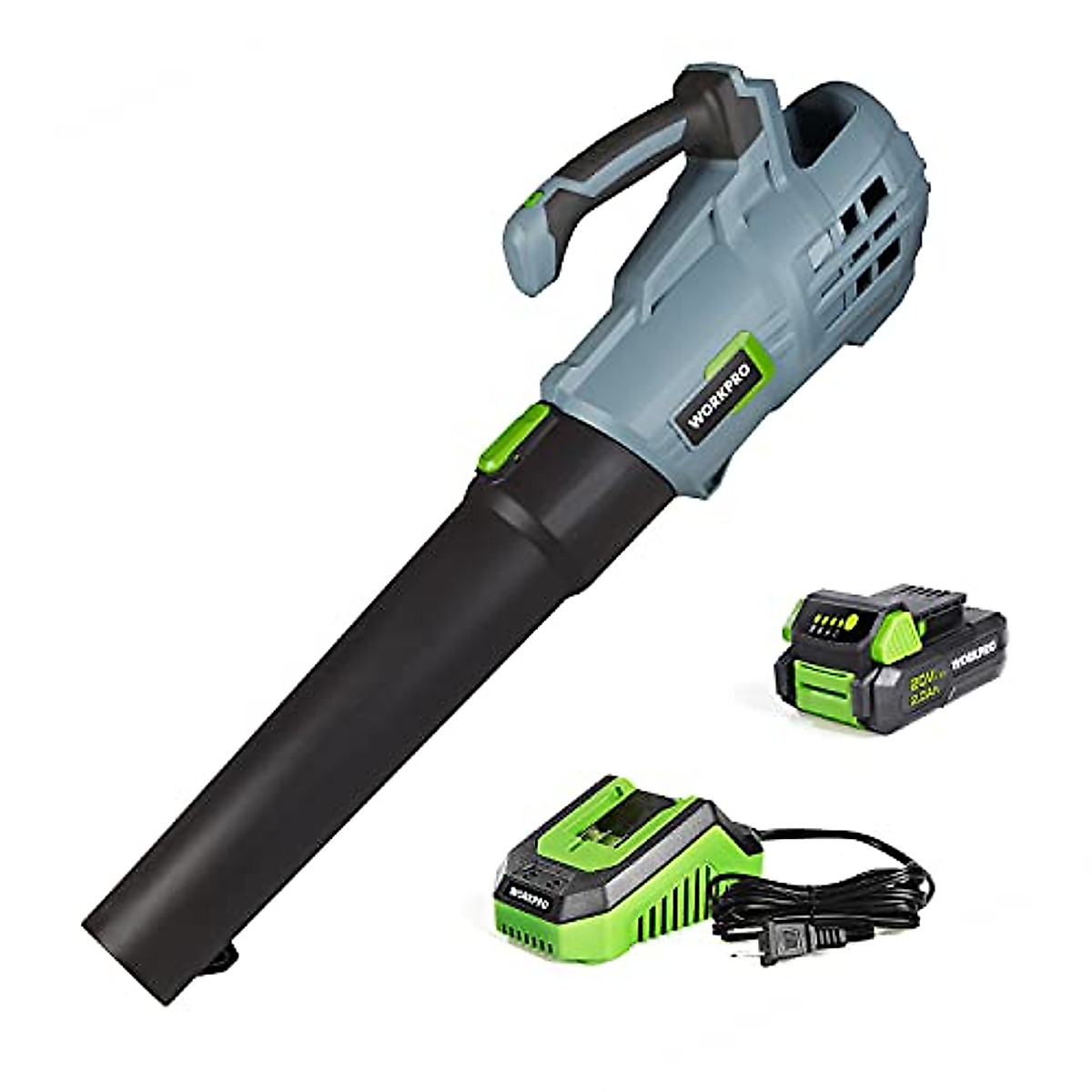 WORKPRO 20V Cordless Leaf Blower, Electric Gardening Tool Powered Sweeper, with 2.0Ah Battery and 1 Hour Quick Charger Included