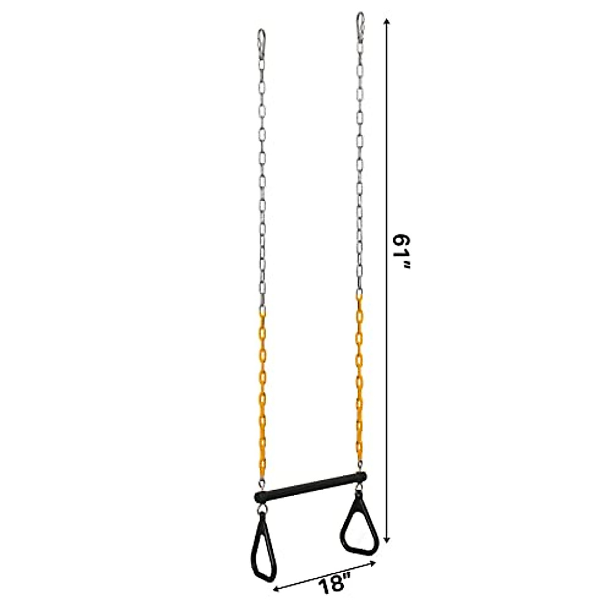 Outdoor Playground Gym Heavy Duty Kids Fun Hanging Trapeze Bar, Green Steel Bar and Yellow Chain Swing Playsets