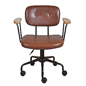 GIA Adjustable Swivel Chair with Armrests and Brown Vegan Leather Seat