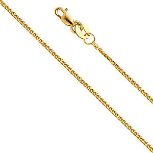 14k REAL Yellow Gold Solid 0.8mm Diamond Cut Braided Square Wheat Chain Necklace with Lobster Claw Clasp - 24"