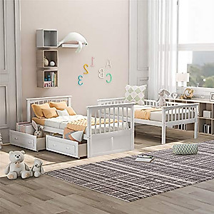 ATH-S Bunk Beds Full Over Full with Drawers, Solid Wood Full Bunk Beds with Ladder for Boys Girls Teens Adults, Gray (Color : Twin White)