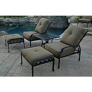 PatioLand Elizabeth Outdoor Patio 5pc Adjustable Club Chairs Cast Aluminum - Antique Bronze (Olefin Walnut Cushion)