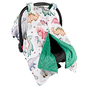 Top Tots Deluxe Minky Baby Car Seat Cover - Baby Dinosaur, 40 x 29 Inch Green