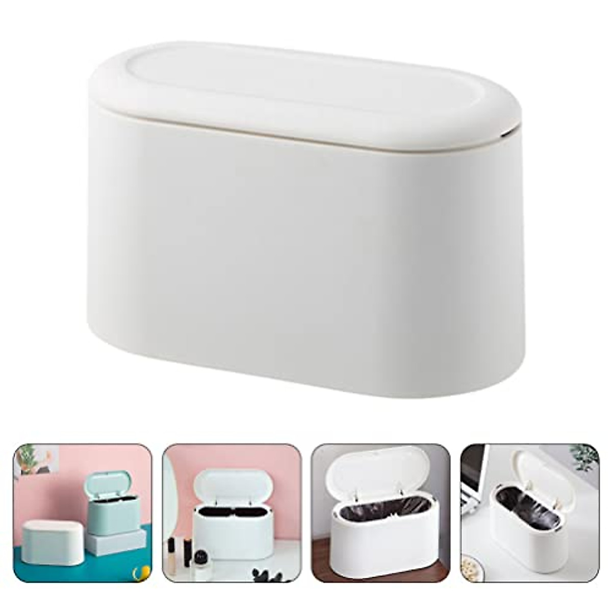 Veemoon Mini Wastebasket Trash Can Tiny Desktop Waste Garbage Bin with Swing Lid for Home Office Kitchen Vanity Tabletop - White Office Trash Garbage Cans Garbage Cans Mini Garbage Cans
