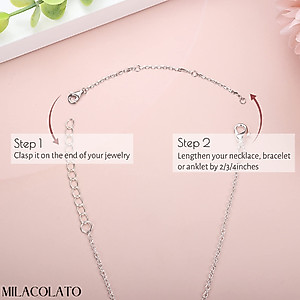 Milacolato 925 Sterling Silver Necklace Extenders 18K White Gold Plated Link Chain Extenders Lobster Clasp Durable Adjustable Extension 1" 2" 3" 4", Silver Set