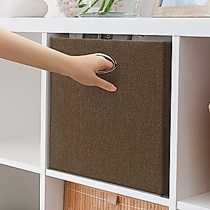 Posprica Cube Storage Bins 13×13 Fabric Foldable Box with Handles, Collapsible Organization Basket Set of 4 Large Capacity Drawer for Closet Shelf Cabinet Bookcase Bedroom, Dark Brown