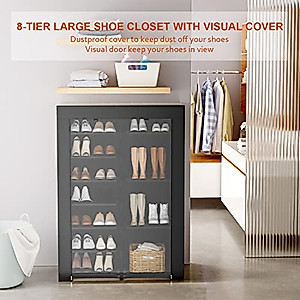 LVNIUS Shoe Rack with Covers Shoes and Boots Organizer Shoe Closet 8-Tier 22-26 Pairs, Large Shoe Organizer Cabinet,Tall Closed Shoe Storage Rack Shoe Shelves for Garage Bedroom,Mueble para Zapatos