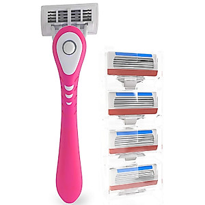 Nylea Razors for Women with Sensitive Skin, Premium Shaving Razor with Lubricating Strip Detachable Razor Head for Convinient Use, 5 Blades with 4 Refills