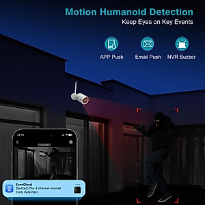 Cromorc Wireless Security Camera System 12.5" Monitor,Home Business Surveillance Expandable 10CH NVR,4pcs 5MP Outdoor Indoor Night Vision 1-Way Audio Camera,Human Detection 3TB HDD