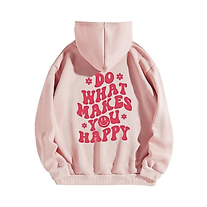 Floerns Women's Letter Graphic Print Long Sleeve Drawstring Hoodie Sweatshirt A Light Pink S