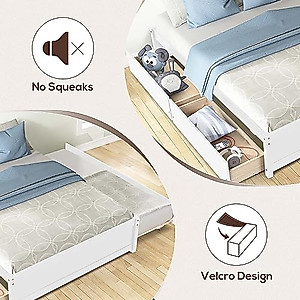 Novaris Full Size Solid Wood Platform Bed Frame with 2 Storage Drawers, Modern Classic Platform Bed with Strong Wood Slats Support & Easy Assemble for Bedroom Teens Girls (White)