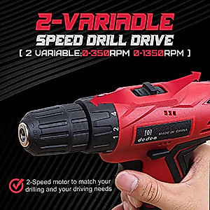 Dedeo Tool Set with Drill, 16.8V Cordless Hammer Drill Tool Kit, Cordless Drill/Driver Set with 3/8 Inch Keyless Chuck, 2PCS Battery and Charger for Home Tool Kit