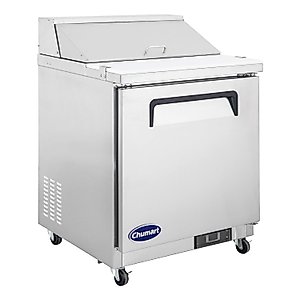 CHUMART 29" W Sandwich Salad Prep Table Refrigerator 9 Cu.Ft Commercial Refrigerators, Fan Cooling Food Prep Fridge with 8 Pans, Salad Bar with Cut Board for Buffet Restaurant, Bar, Shop, etc
