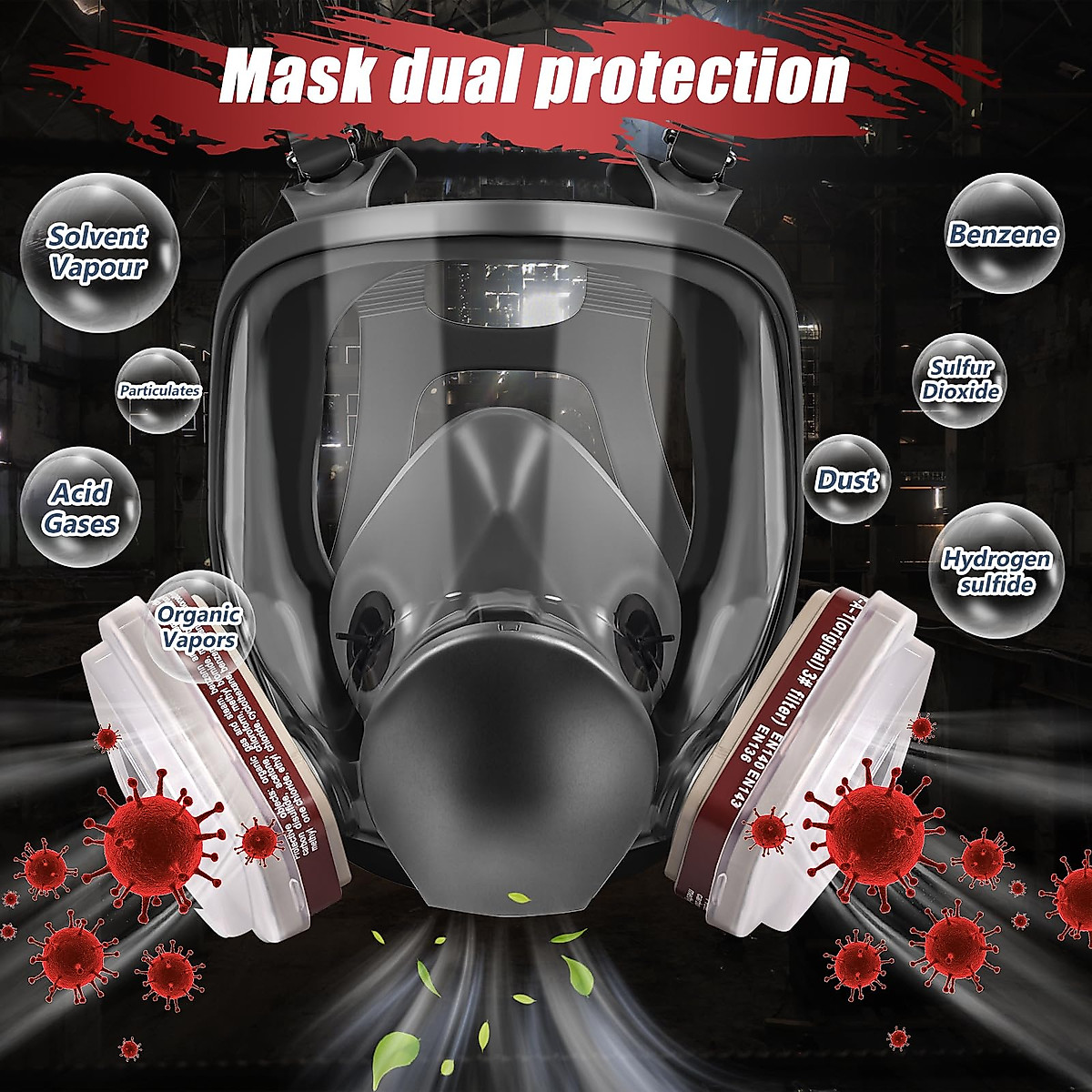 6800 Full Face Respirator Mask - Reusable Respirator mask, Gas Mask with 6001CN Activated Carbon Air Filter, Suitable for Painting, Dust, Epoxy resin, Chemicals, Organic Gas, Welding, Polishing