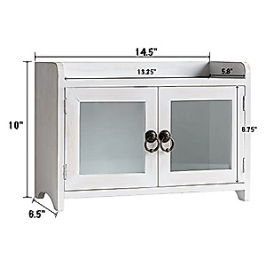 COLLECTIVE HOME - Storage Cabinet, Mini Countertop Cabinet, Distressed Wood Organizer for Kitchen Living Room Bedroom Bathroom Office with Magnetic Door, 14.5 x 6.5 x 10 (White)