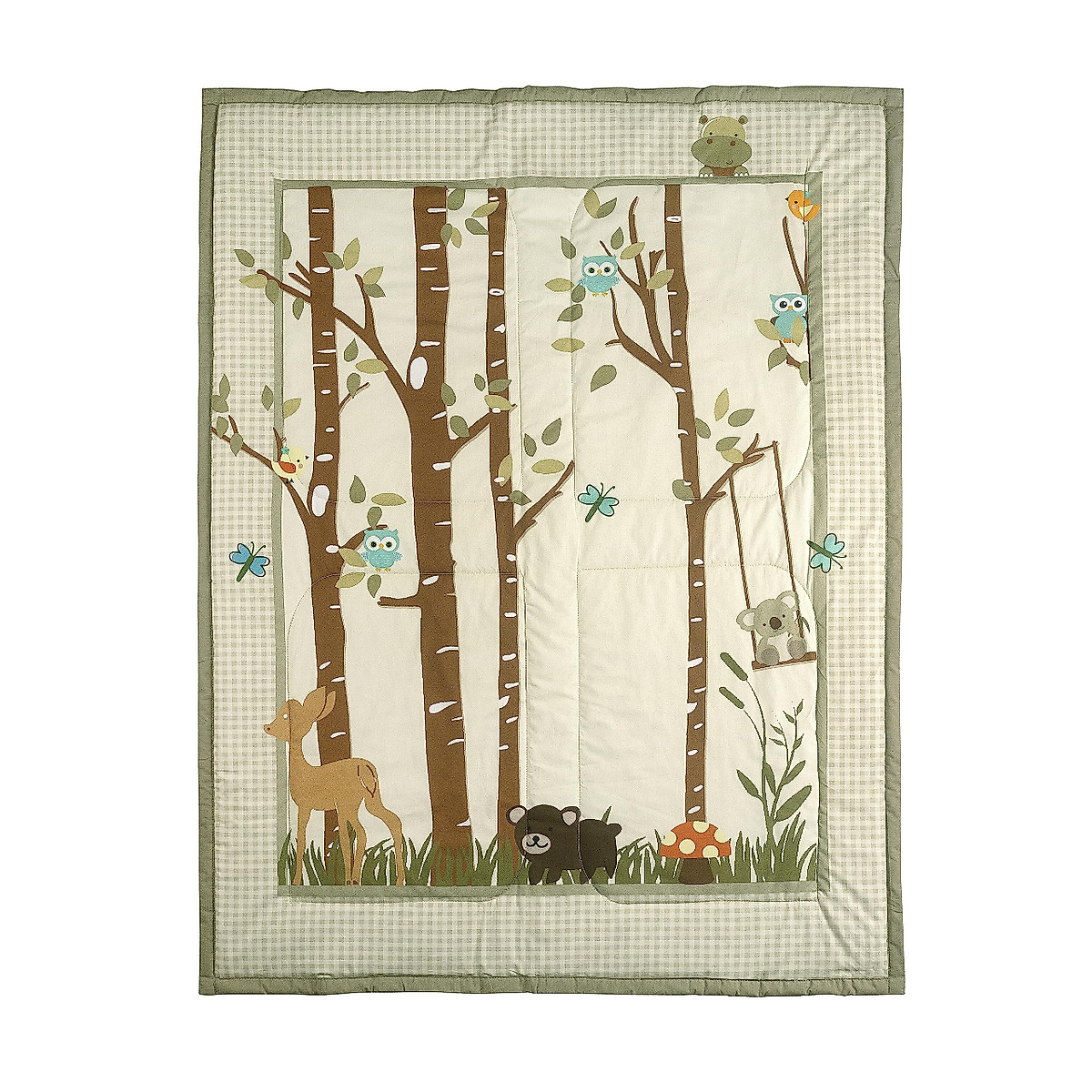 Bedward 100% Cotton (Excluding Quilt Filling) 3 Piece Baby, Toddler Crib Bedding Set ; Includes Fitted Sheet, Bed Skirt and Comforter Quilt for Nursery (Woodland Forest)