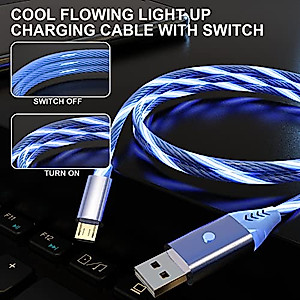 Light Up Micro USB Charger Cable with Switch Compatible with Samsung Galaxy S7 Edge S6 S2 J7 J5 J3 J3V J2,LG K10 V10,Moto E6 5 4,Kindle,Fire Tablet,PS4 LED Fast Charging Cable (Blue,6.6ft)
